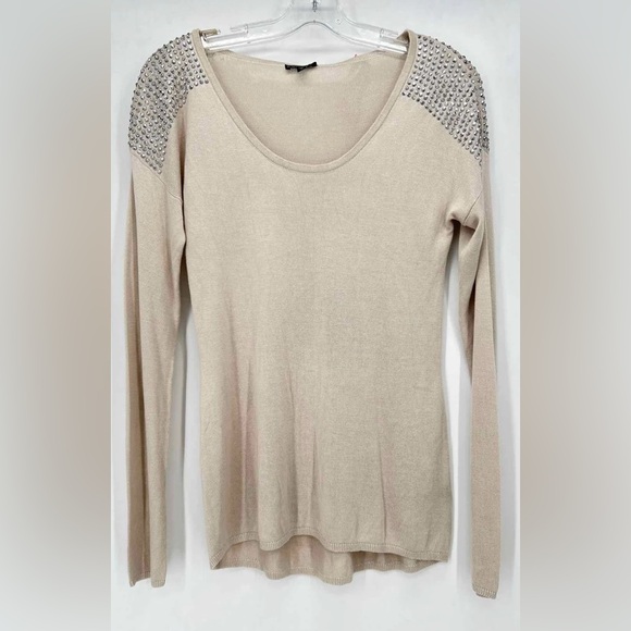 Express | Tops | Express Embellished Cream Tan Sweater Size Medium ...